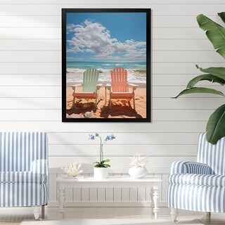 Designart "Pink Miami Chairs II" Beach Framed Wall Decor - Bed Bath ...