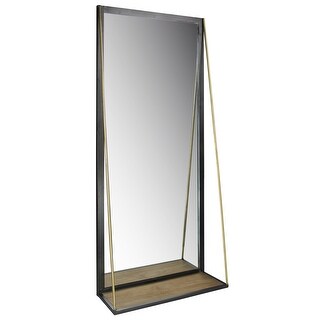 Wall Mirror with Metal Encasing and Wooden Shelf, Black - Bed Bath ...