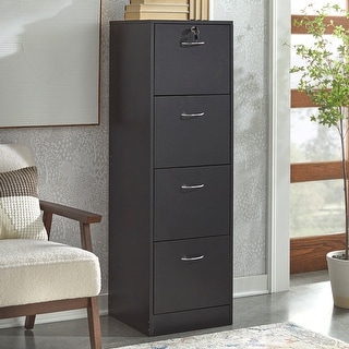 Brown/ Black 4-Tier Tall File Cabinet with Lock, Multi-Functional Shelf ...