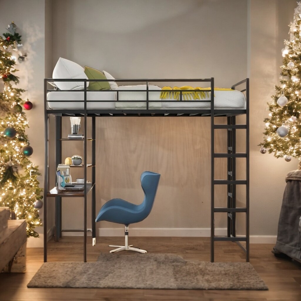 Metal Loft Bed with Desk and Shelves - Bed Bath & Beyond - 38213341