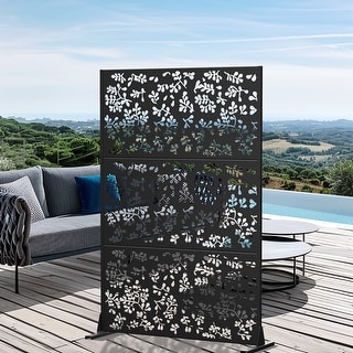 Davy Leaf Black Privacy Screen Galvanized Freestanding Panel - 72"x47 ...
