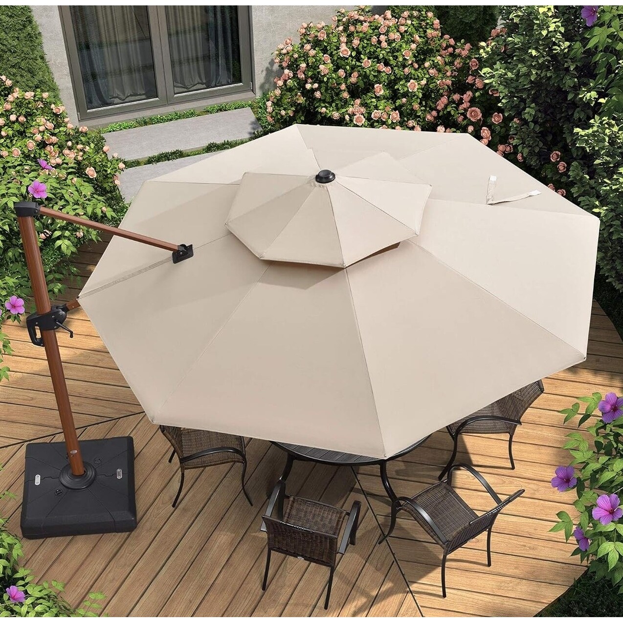PURPLE LEAF 10ft Square Sunbrella Patio Cantilever Umbrella with Base ...