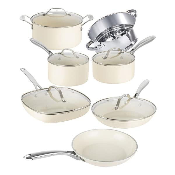 Gotham Steel Cream 12 Piece Pots and Pans Ultra Nonstick Ceramic ...