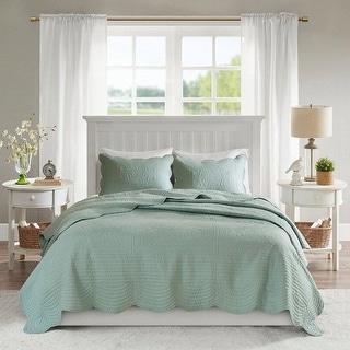 3 Piece Reversible Scalloped Edges Microfiber Quilt Set - Bed Bath ...