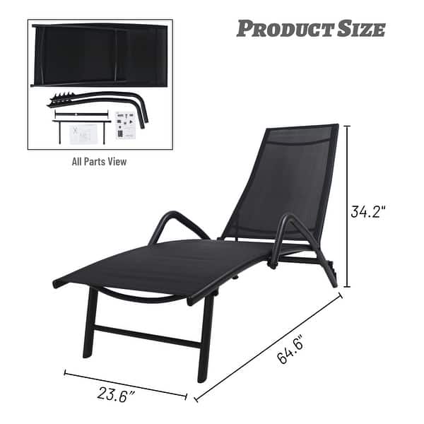 Modern All-weather Mesh Fabric Lounger Metal Frame Single Chaise with 5 ...