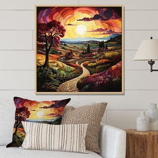 Designart "Green Purple Vineyard Rows Of Ruby II" Vineyard Framed ...