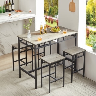 Industrial Dining Bar Table Stool Set with 4 High Stools & Metal Frame ...