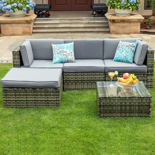 83" Wide Outdoor Wicker Symmetrical Patio Sectional with Cushions - Bed ...