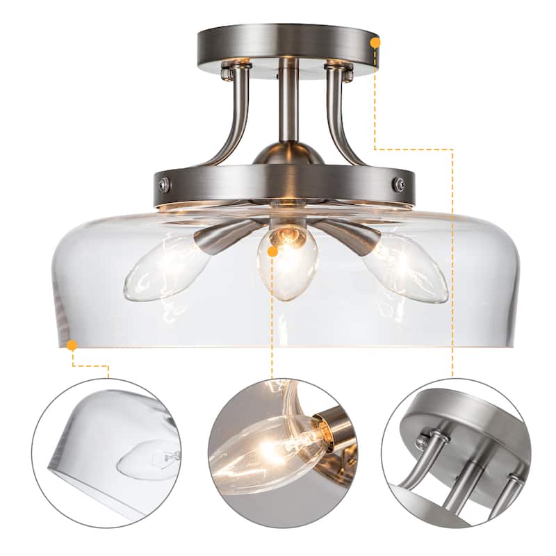 C Cattleya 3-Light Satin Nickel Semi Flush Mount Ceiling Light with ...