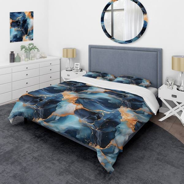 Designart "Blue And Gold Celestial Radiance Marble Bliss" Gold Glam ...