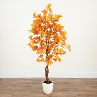 Double Trunk Maple Artificial Potted Tree - 5' - Orange and Yellow ...