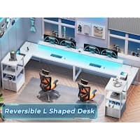 Reversible Computer Gaming Desk Storage Shelves Drawer Power Outlets ...