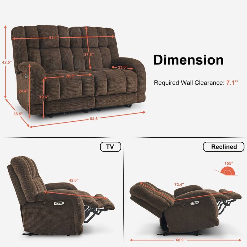 MCombo Power Recliner Loveseat Sofa with Adjustable Headrest, Heat and ...