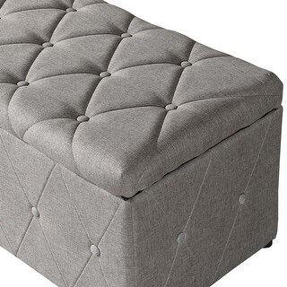 Gray Rectangular Storage Ottoman Fabric Linen 2 Ottomans (Set of 3 ...