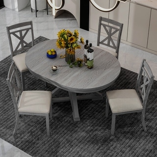 5-Piece Vintage Dining Set with Extendable Round Table and 4 ...