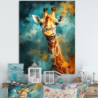 Designart "Pop Art Giraffe Portrait IV" Giraffe Animal Wall Art - Bed ...