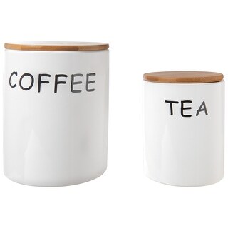 Canister with Printed Words and Bamboo Lid, Set of 2, White and Black ...