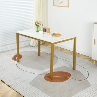 Homylin Gold Metal Dining Table with White Marble Top - Bed Bath ...