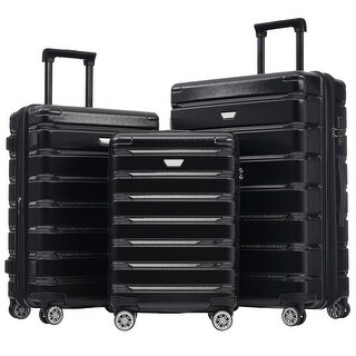 Expandable PC Luggage Set, Black 3 Piece Lightweight Travel Suitcase ...