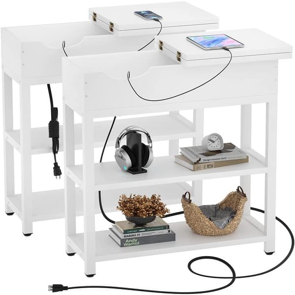 Table with USB Ports and Outlets, Narrow End Table with Charging ...