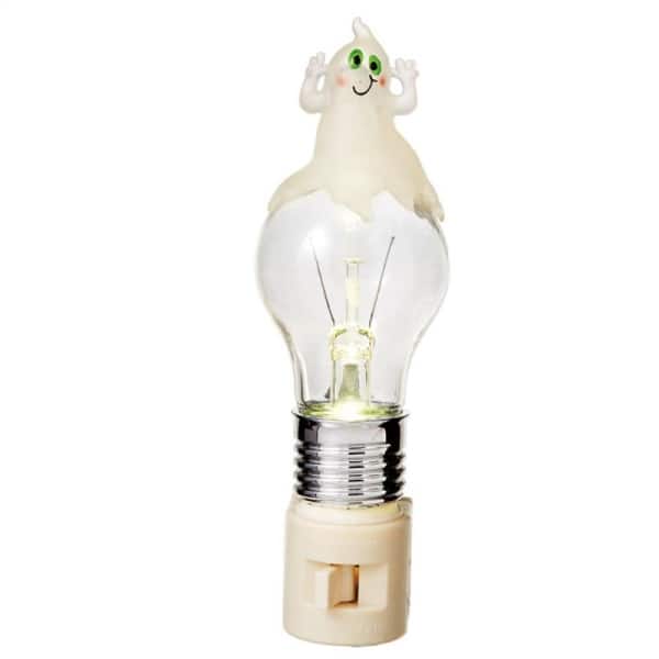 6.25" White Spooky Light Bulb with Goofy Ghost LED Halloween Night ...