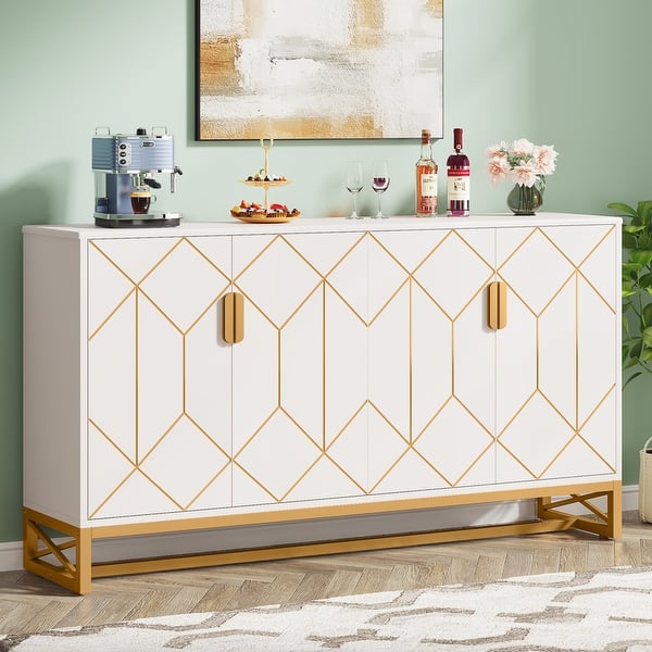 White Gold Buffet Cabinet with Storage Kitchen Sideboard Storage - Bed ...