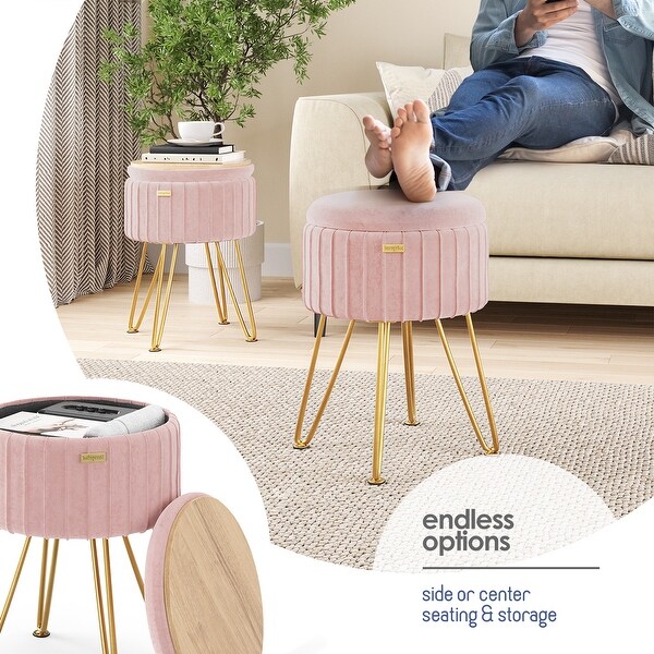 StorageBud Pleated Velvet Storage Ottoman Modern Ottomans for Living Room and Bedroom