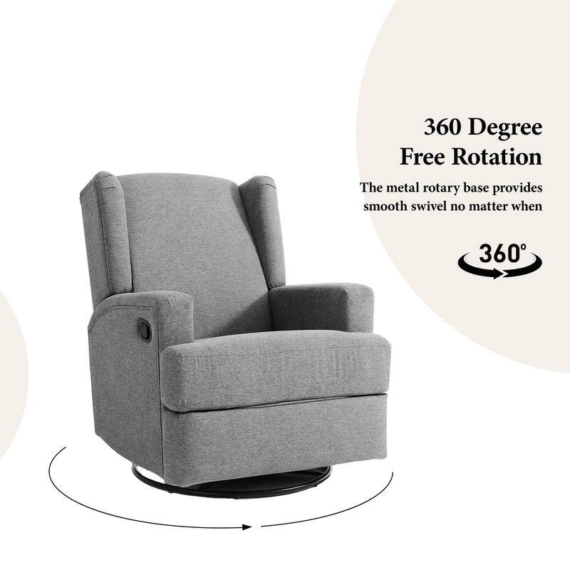 31'' W Wingback Manual Glider Swivel Rocker Recliner Nursery Chair - On ...