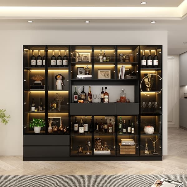Modular Elegant Display Cabinet with Glass Doors Light Booshelf Closet ...