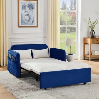Bule Velvet Frame Sofa Bed Convertible Lounger Chair for Living Room ...