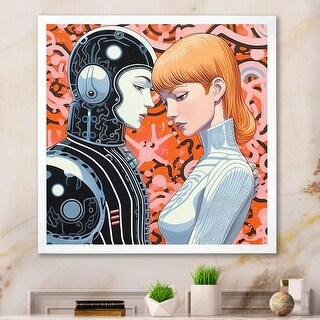 Designart "Hot Robots In Love Retro Illustration I" Robot Framed Wall ...