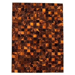ECARPETGALLERY Handmade Cowhide Patchwork Dark Brown Leather Rug - 5'7 ...