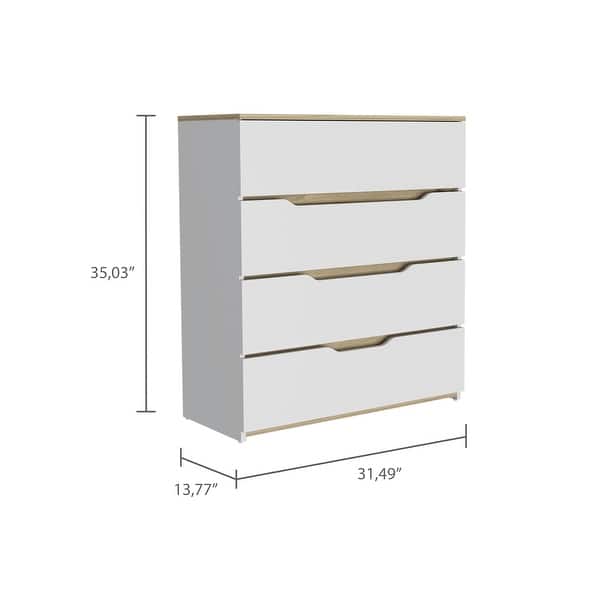 4 Drawer Dresser White and Light Oak, Suitable for Bedroom, Living Room ...