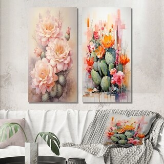 Designart "Pink Green Cactus Romantic Impression" Cactus Wall Art Set ...