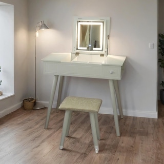 Flip Top Vanity Set with LED Lighted Mirror and Power Outlet,Drawers ...