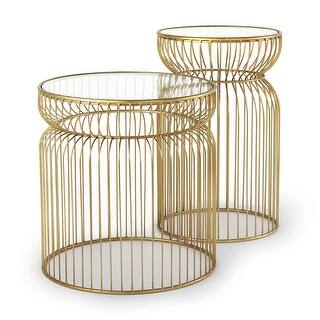 Shani Round Gold Iron w/ Glass Shelves Accent Tables - 30.7"L x 18.8"W ...