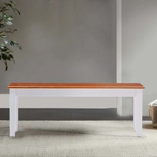 Zoy 48 Inch Wood Dining Bench, Rich Brown Top, Classic White Tapered ...