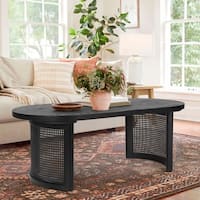 48" Oval Solid Oak Rattan Coffee Table - On Sale - Bed Bath & Beyond ...