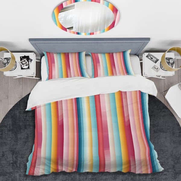 Designart "Rainbow Colors Candyland Stripes I" Modern Bed Cover Set ...