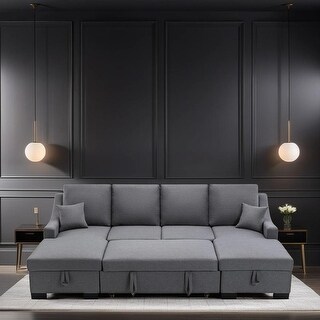 U-Shape Sleeper Sectional Sofa, Convertible Large Size Sofa Bed with Double Chaise Sofa Storage ...