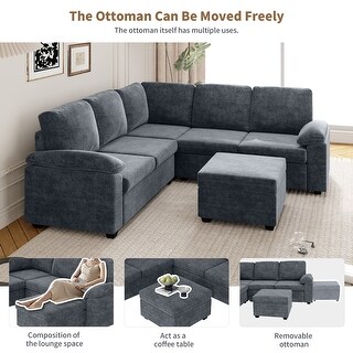 Gray 84*84" Modular Sectional Sofa Set with Armrest Pillow and Ottoman ...