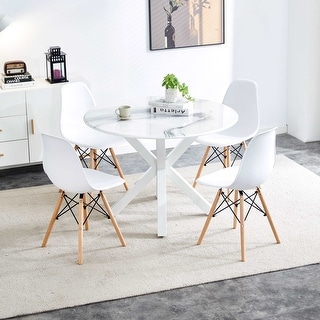 Modern 5-pieces Dining Set with 42.1" Round Mdf Dining Table and High ...