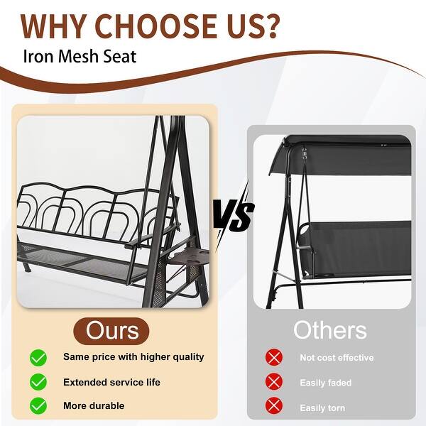 Steel 3 Person Outdoor Canopy Swing Patio Swing with Removable Mat and ...