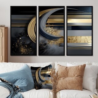 Designart - Abstract Blue Gold Vertical Wave - Abstract Geometric Wall ...
