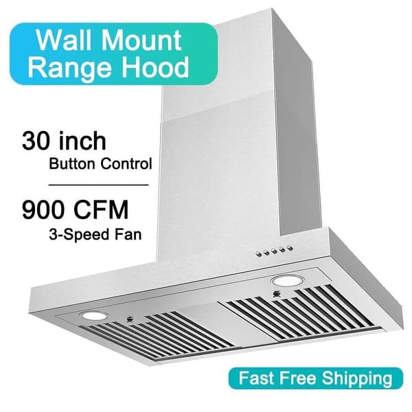 30 inch Kitchen Wall Mount Range Hood 900CFM T-Shape Stove Vent Hood 3 ...