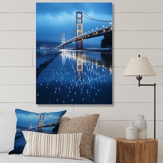 Designart "Blue Bridge Suspension Bridge Charcoal I" Bridges Wall Art ...