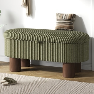 Modern Green Corduroy Storage Ottoman Bench, Great for Shoe Storage in ...