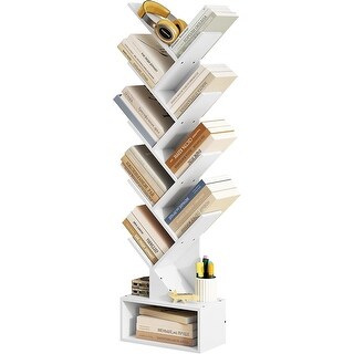 9 Tier Bookshelf with Drawer Bookcase, Standing Bookshelf,White - Bed ...