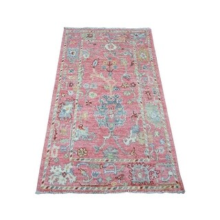 Shahbanu Rugs Candy Pink Wool Foundation Hand Knotted Afghan Oushak ...