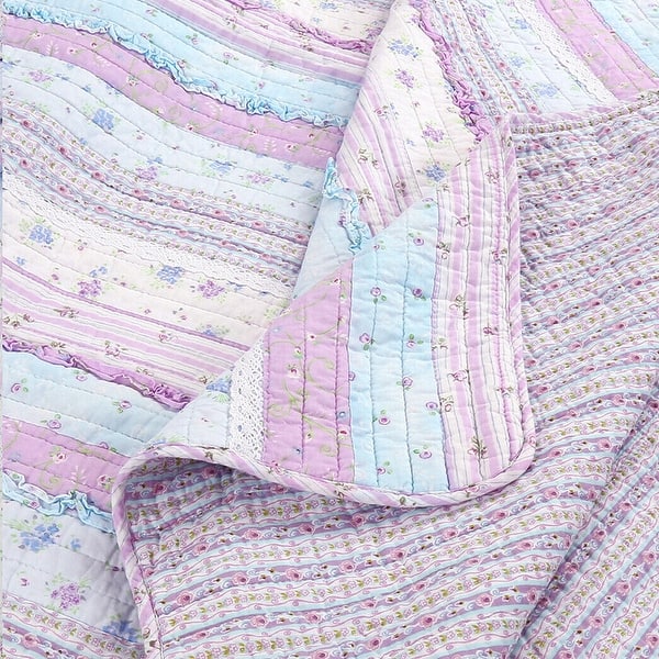 Queen Romantic Embroidered Chic Lace 100% Cotton Quilt Set Lilac - Bed ...
